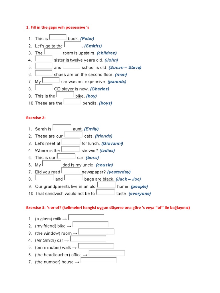 Possessive 's Exercises for Beginners | PDF | Language Arts ...