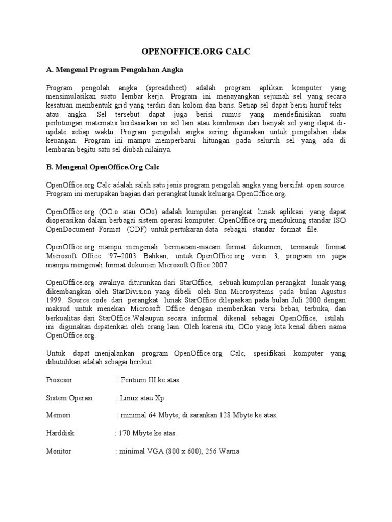 Materi OPENOFFICE Calc | PDF
