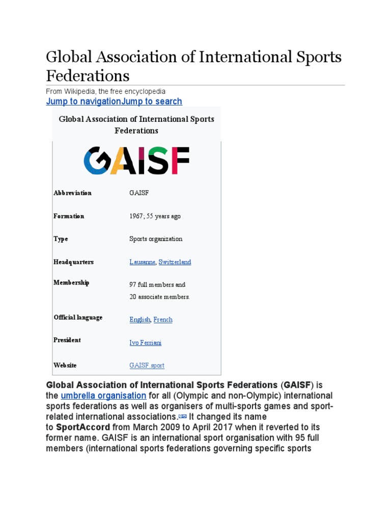 Global Association of International Sports Federations | PDF | Sports ...