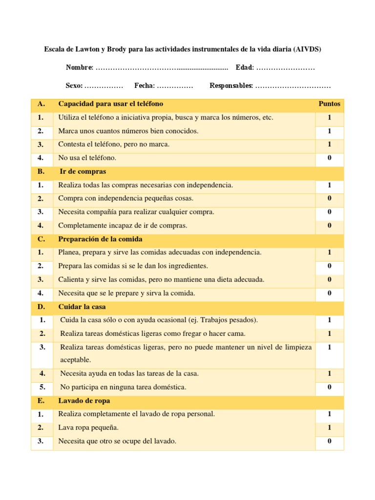 Escala de Lawton y Brody | PDF