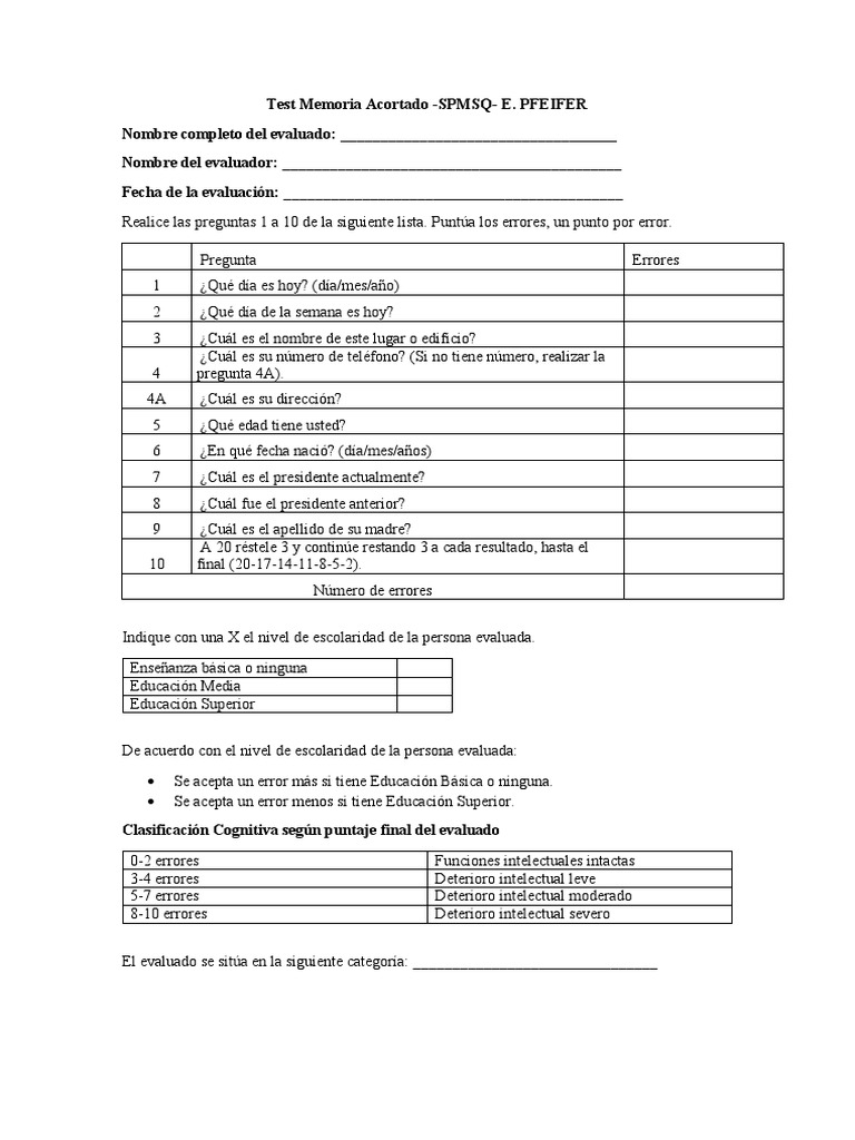 Formato Escala de Pfeiffer | PDF