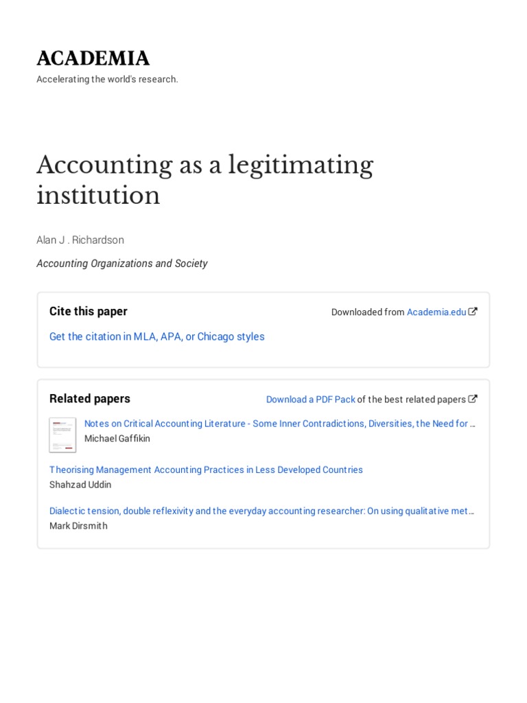 Richardson, A.J. (2005) - Accounting As A Legitimating | PDF | Antonio ...
