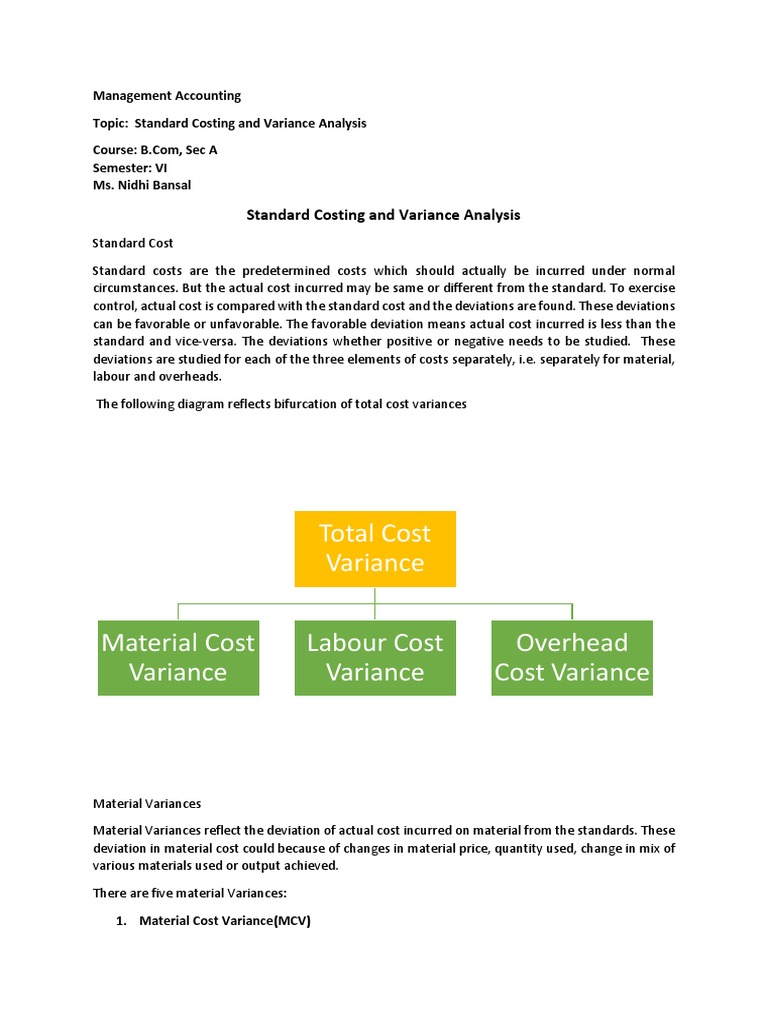 Standard Costing and Variance Analysis | PDF | Variance | Output ...
