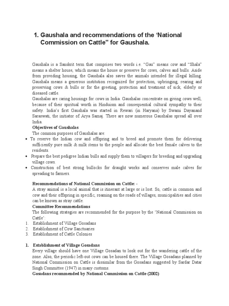 Gaushala and Recommendations of The | Download Free PDF | Animal ...