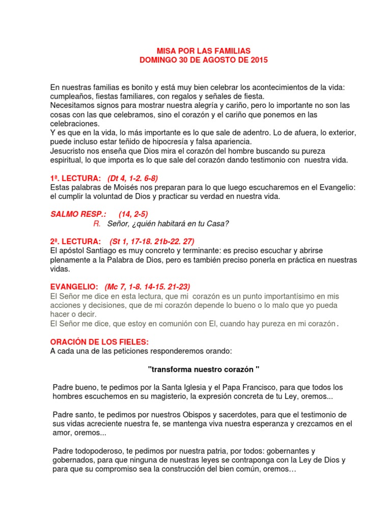 Guion Misa Por Las Familias Agosto 2015 | PDF | eucaristía