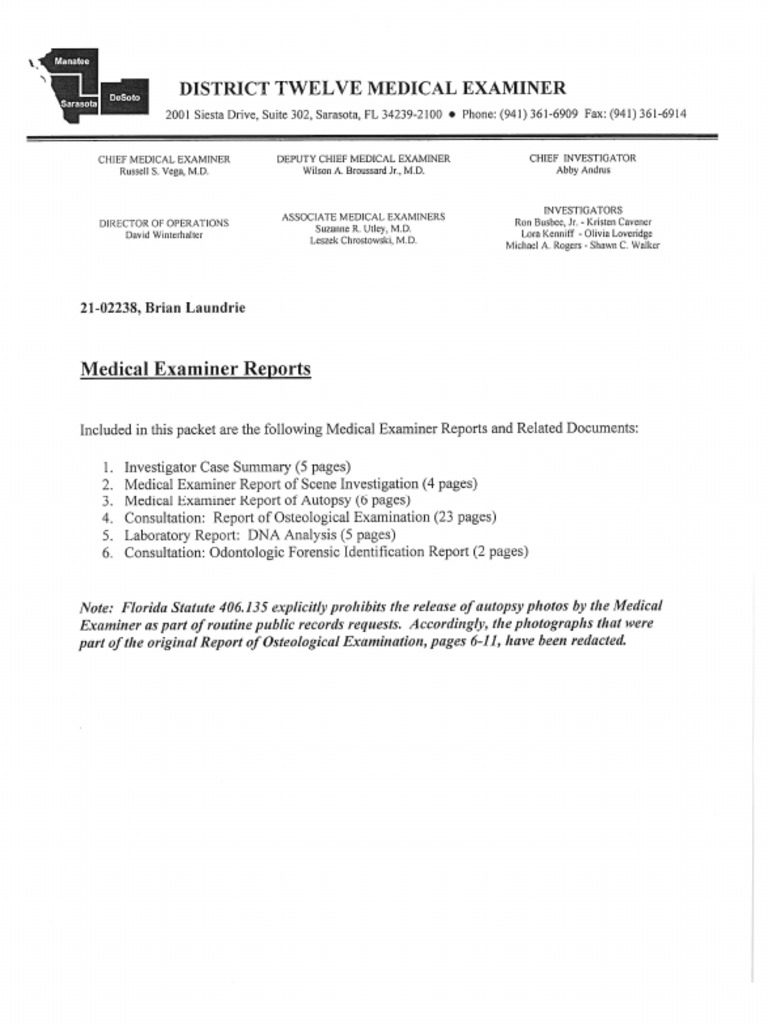 Brian Laundrie's Autopsy, Forensic Reports | PDF