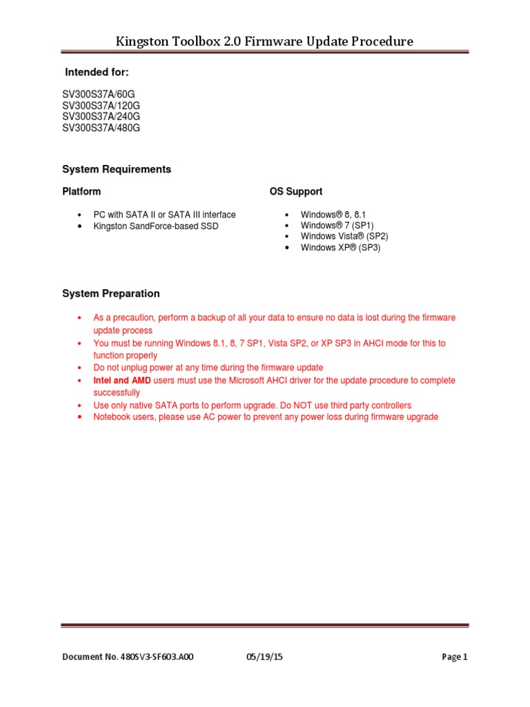 Kingston Toolbox 2.0 Firmware Update Procedure: Intended For | PDF ...