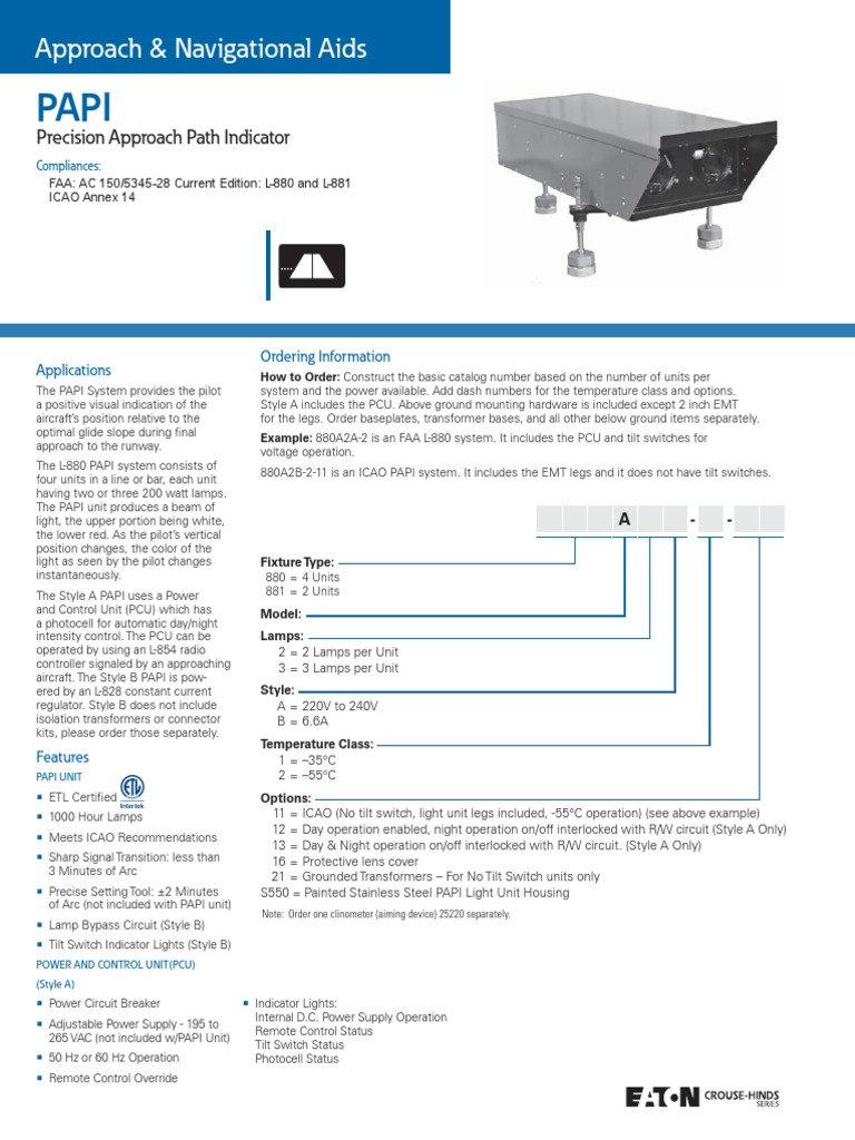 Crouse Hinds Papi Precision Approach Path Indicator Datasheet | PDF | Electricity | Electrical ...