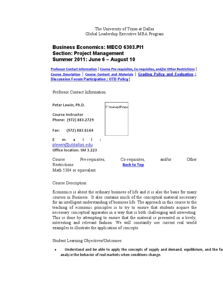 UT Dallas Syllabus For Meco6303.pi1.11u Taught by Peter Lewin (Plewin) | PDF | Educational ...
