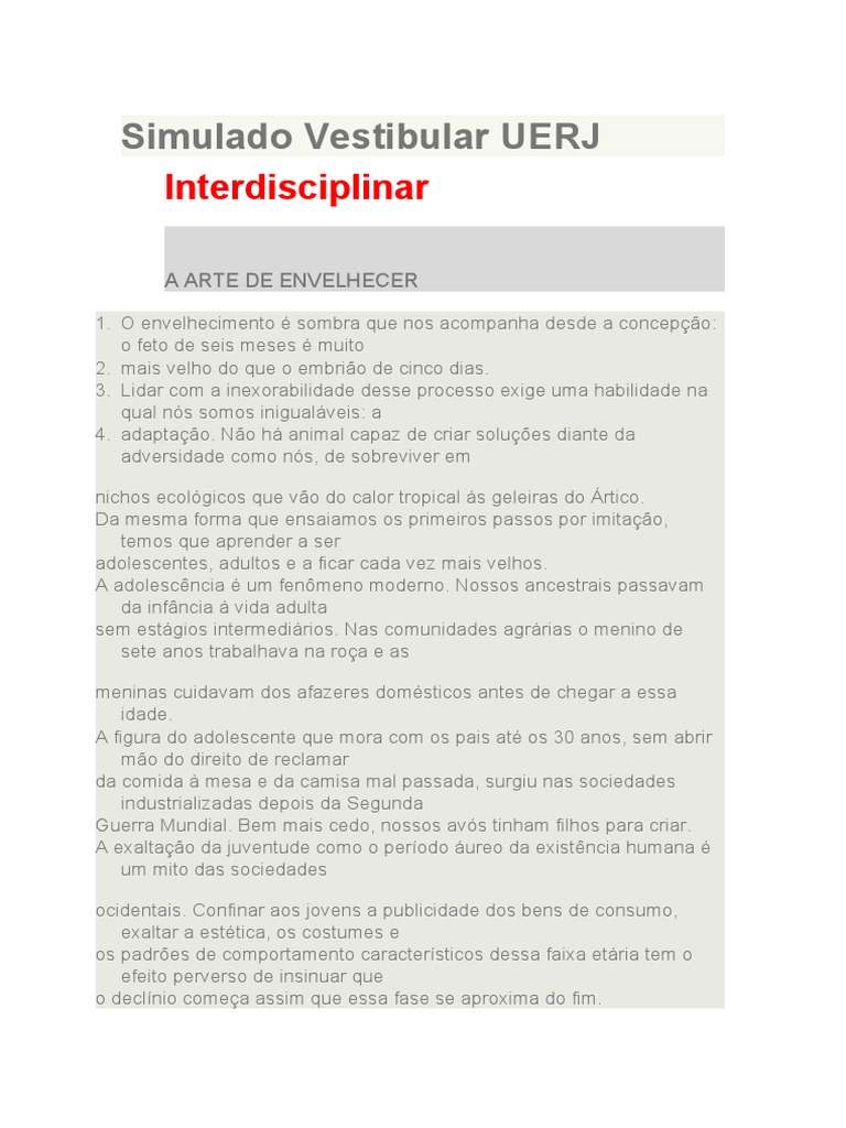 Simulado Vestibular UERJ - Oficial | PDF | Temperatura | Adolescência