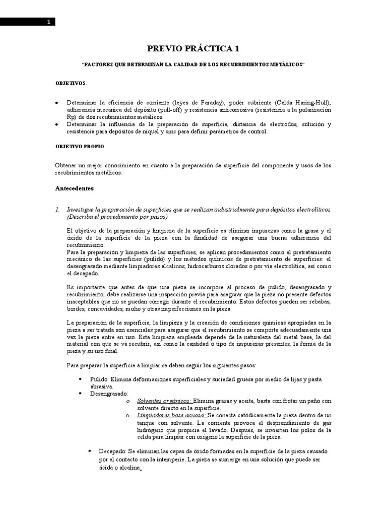 Previo Práctica Electro 1 | PDF | Ácido | Electrodo