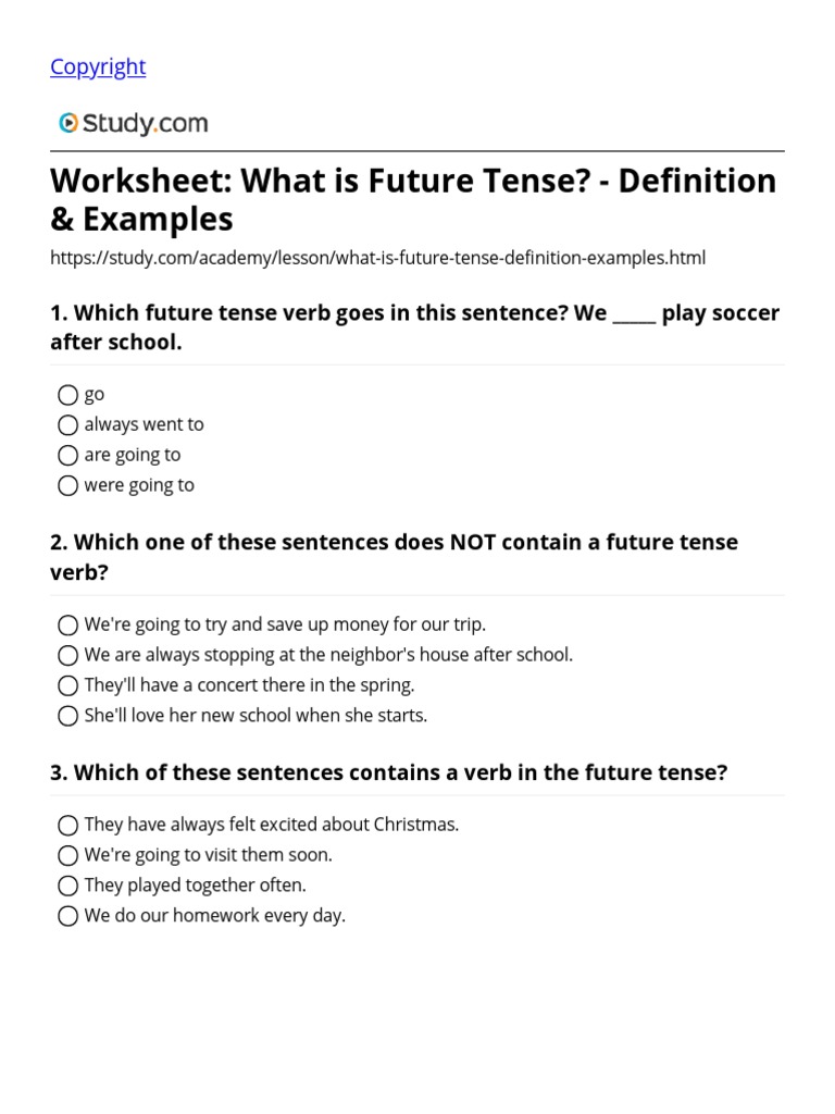Quiz Worksheet English Future Tense | PDF | Self-Improvement | Wellness