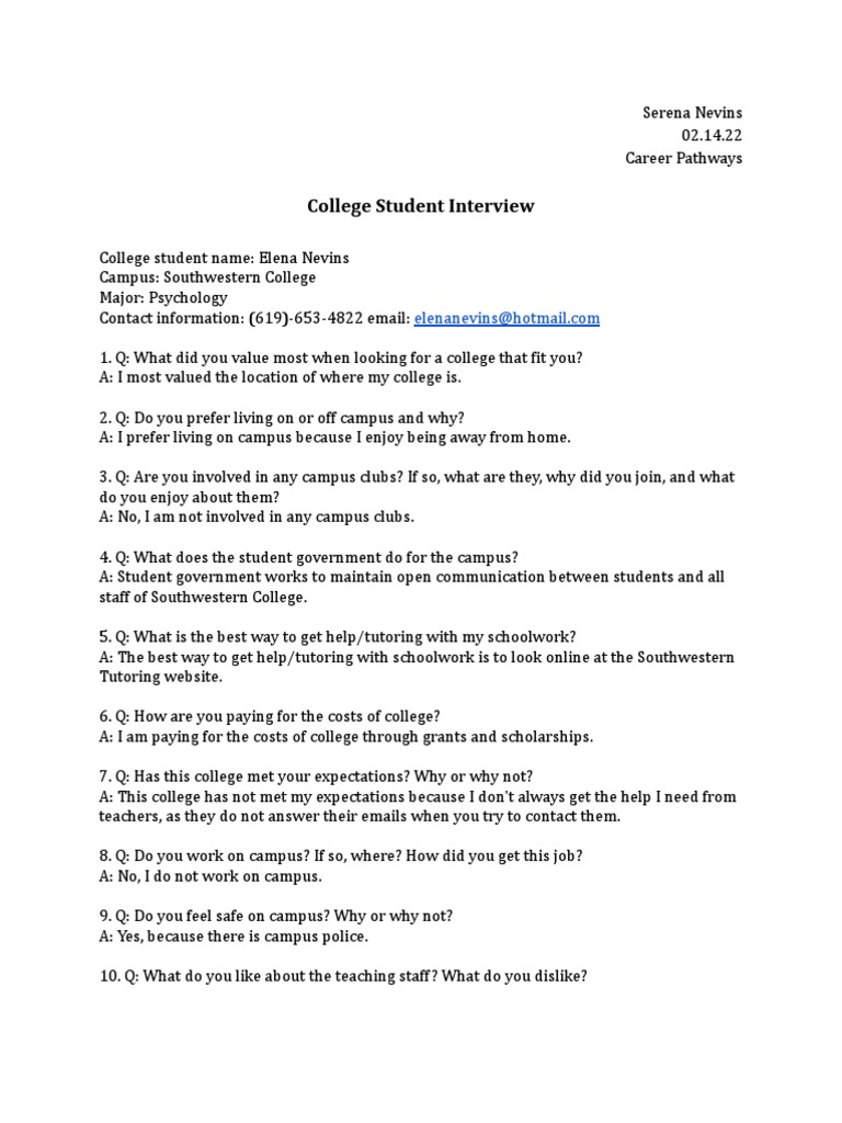 College Student Interview | PDF
