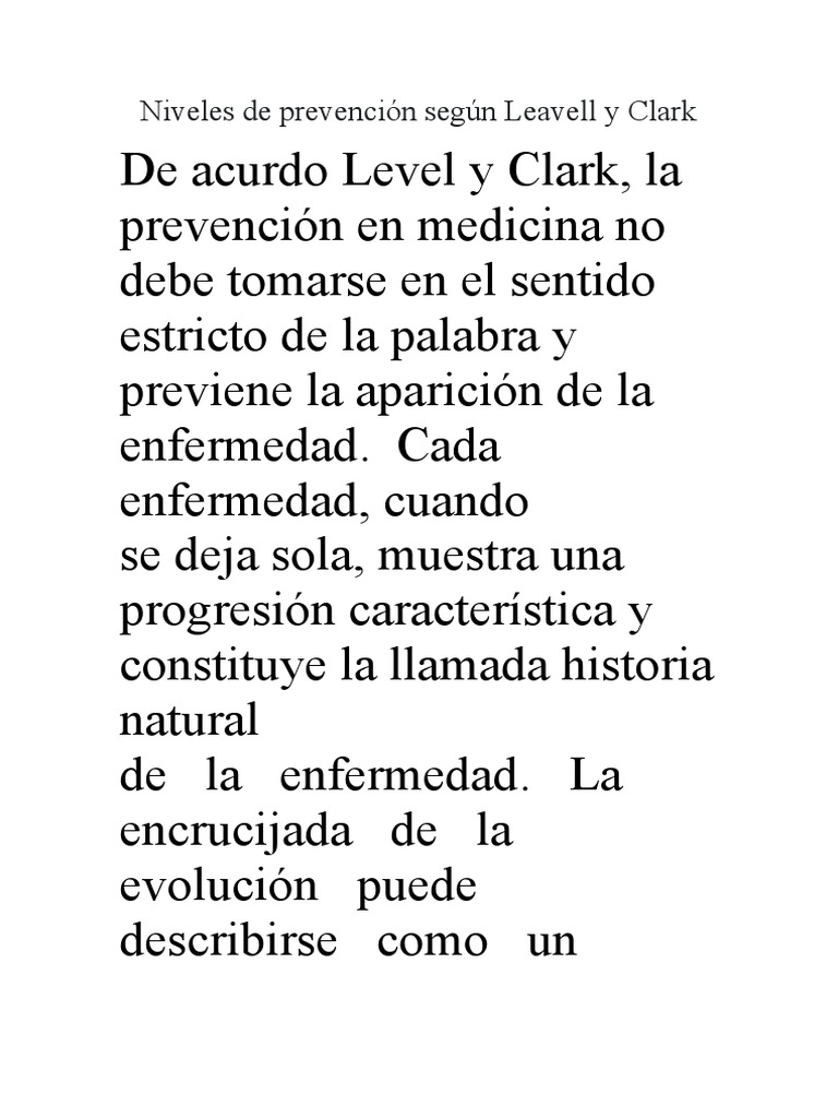 Niveles de Prevención Según Leavell y Clark | Descargar gratis PDF ...