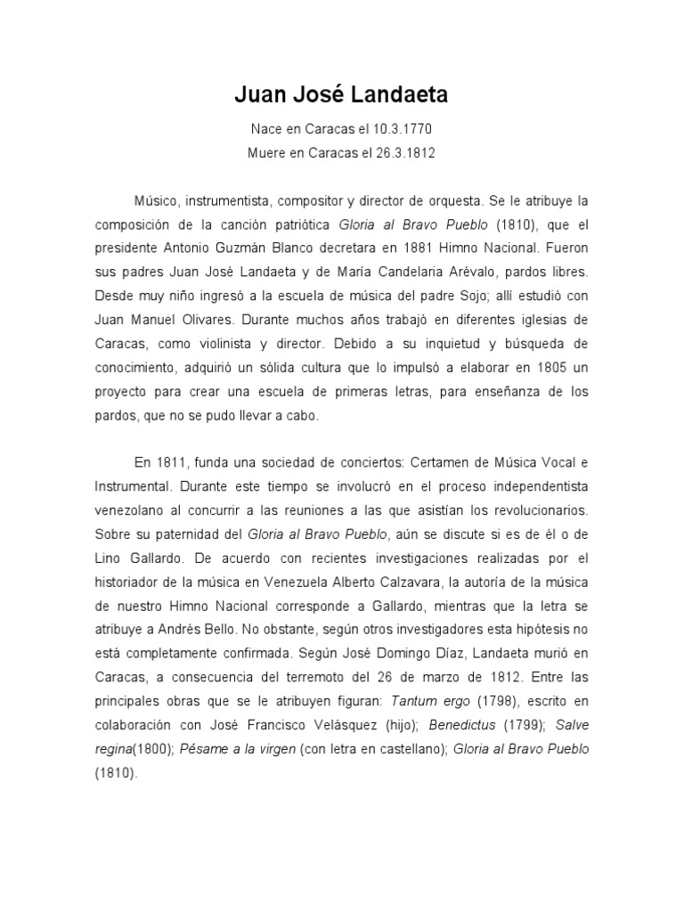 Juan Jose Landaeta - Jose Lino Gallardo y Jose Angel Lamas | PDF