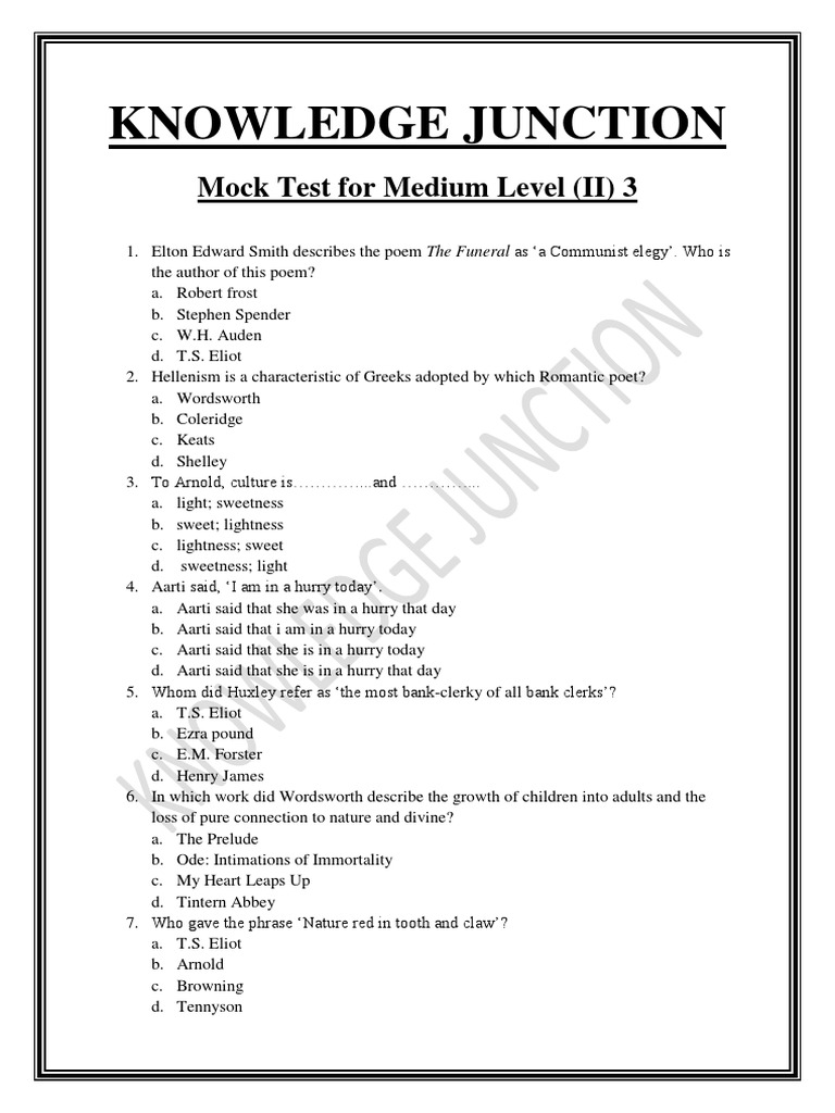 Mock Test For Medium Level (II) 3 | PDF