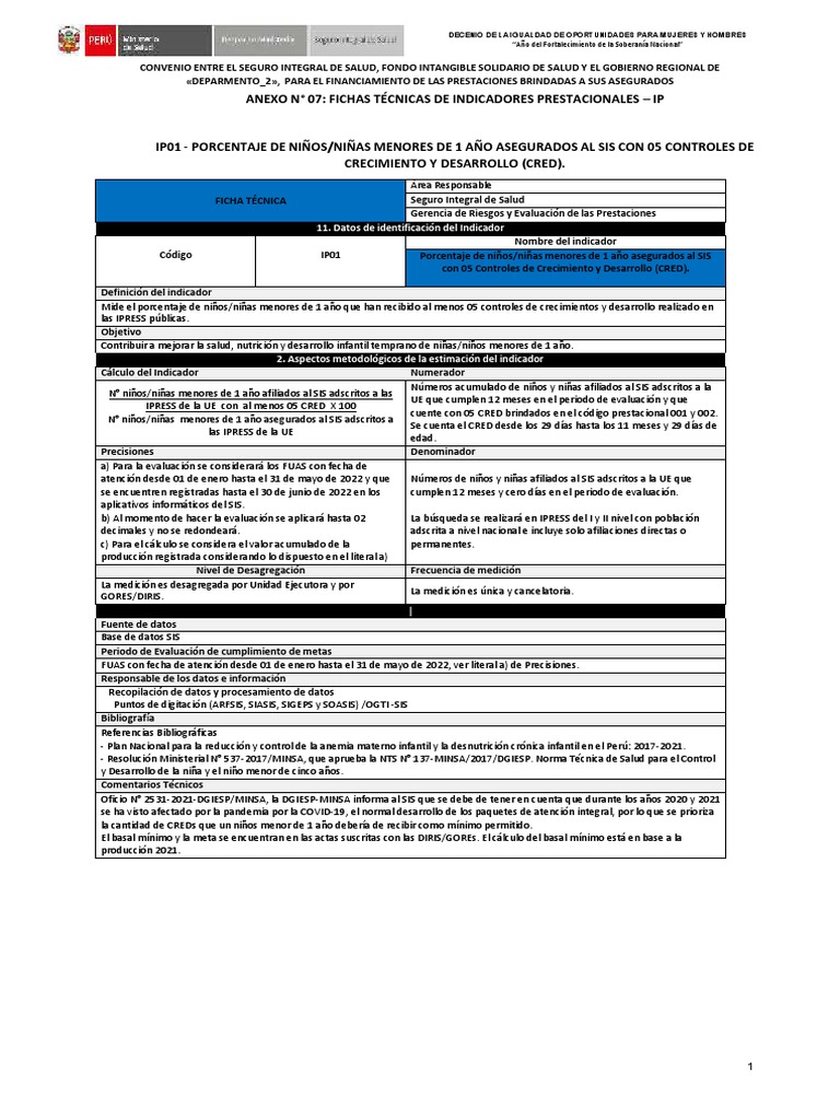Ficha Tecnica de Indicadores SIS 2022 - Corregido | PDF | Ciencias de la Salud | Medicina CLINICA