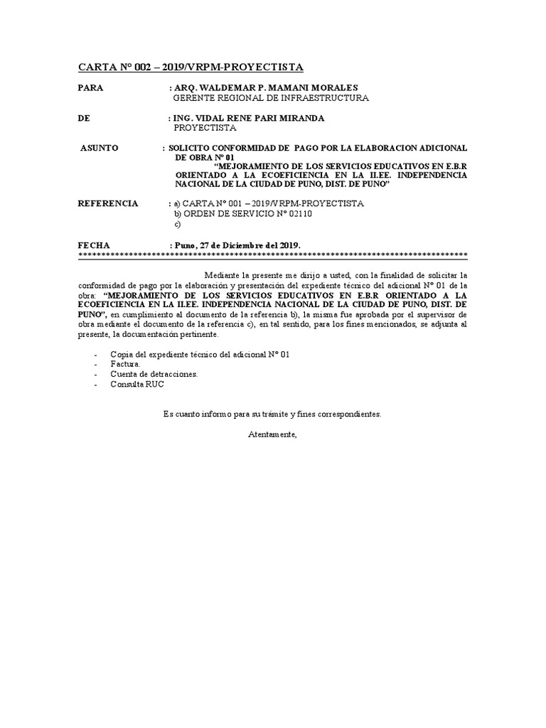 CARTA Conformidad de Pago | PDF