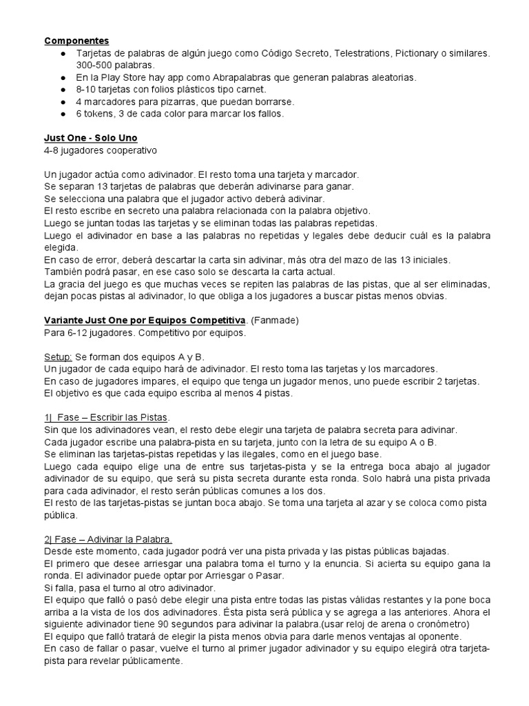 Just One Reglas y Variantes | PDF | Juego de azar