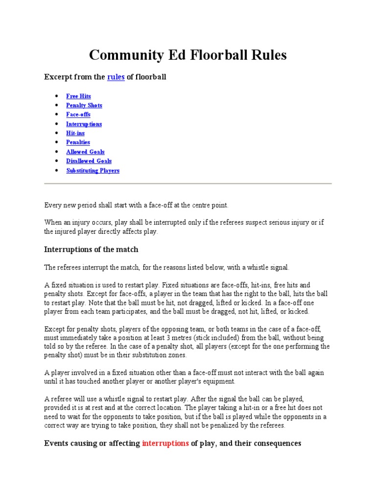 Community Ed Floorball Rules Guide | PDF | Ball Games | Referee