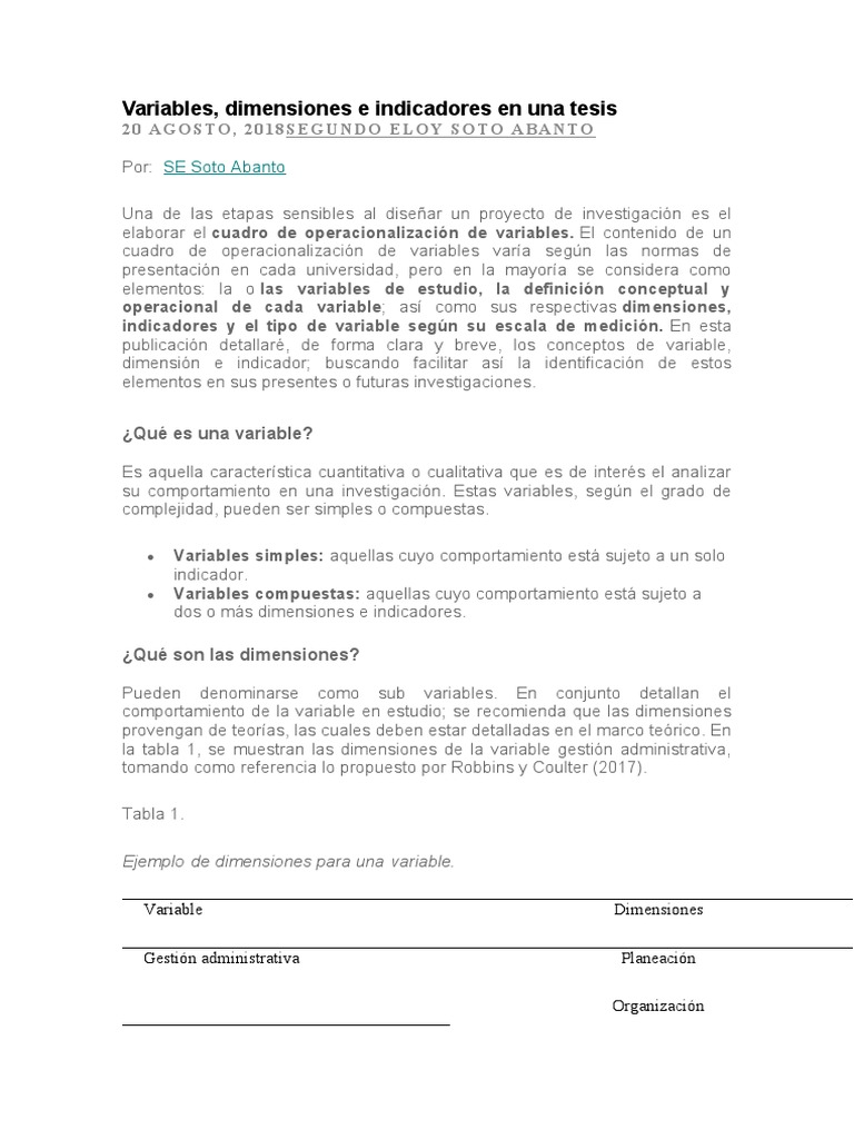 Variables, Dimensiones e Indicadores | PDF | Science | Cognición