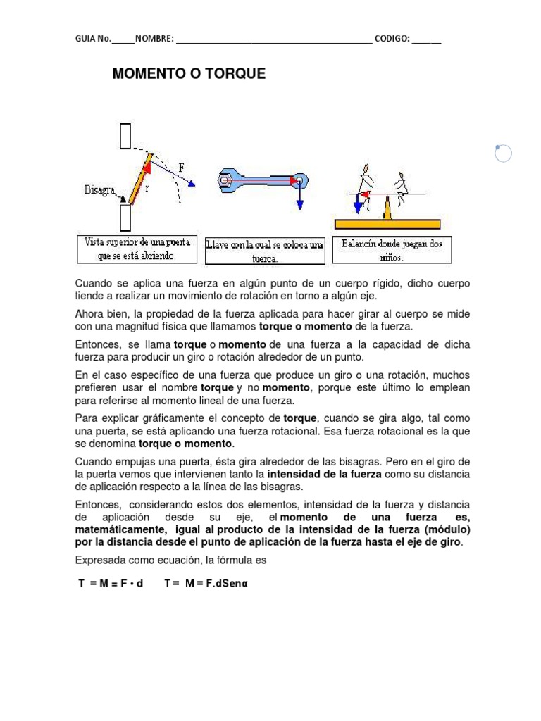Momento o Torque | PDF | Centro de masa | Esfuerzo de torsión