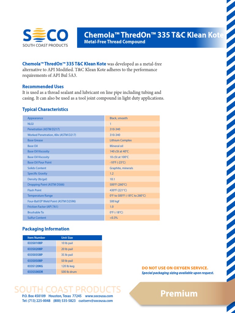Chemola™ Thredon™ 335 T&C Klean Kote: Premium | PDF