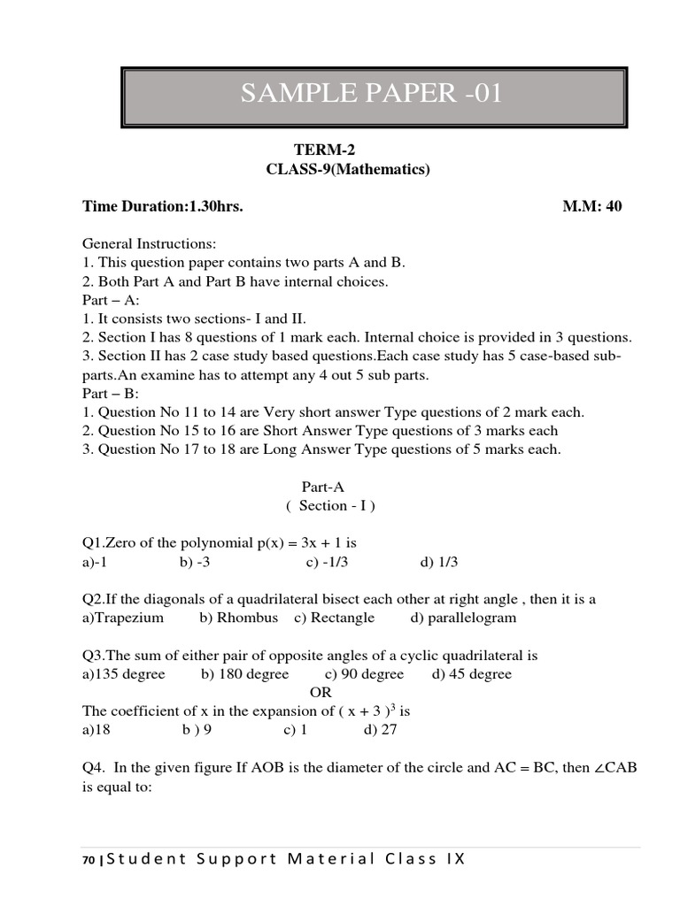 Class Ix - Maths Term-2 Sample Paper | PDF | Elementary Geometry ...