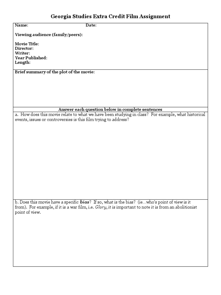 Georgia Studies Film Assignment Guide | PDF