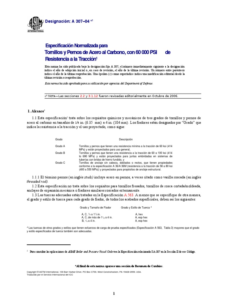 Astm A307 | PDF | Tornillo | Acero