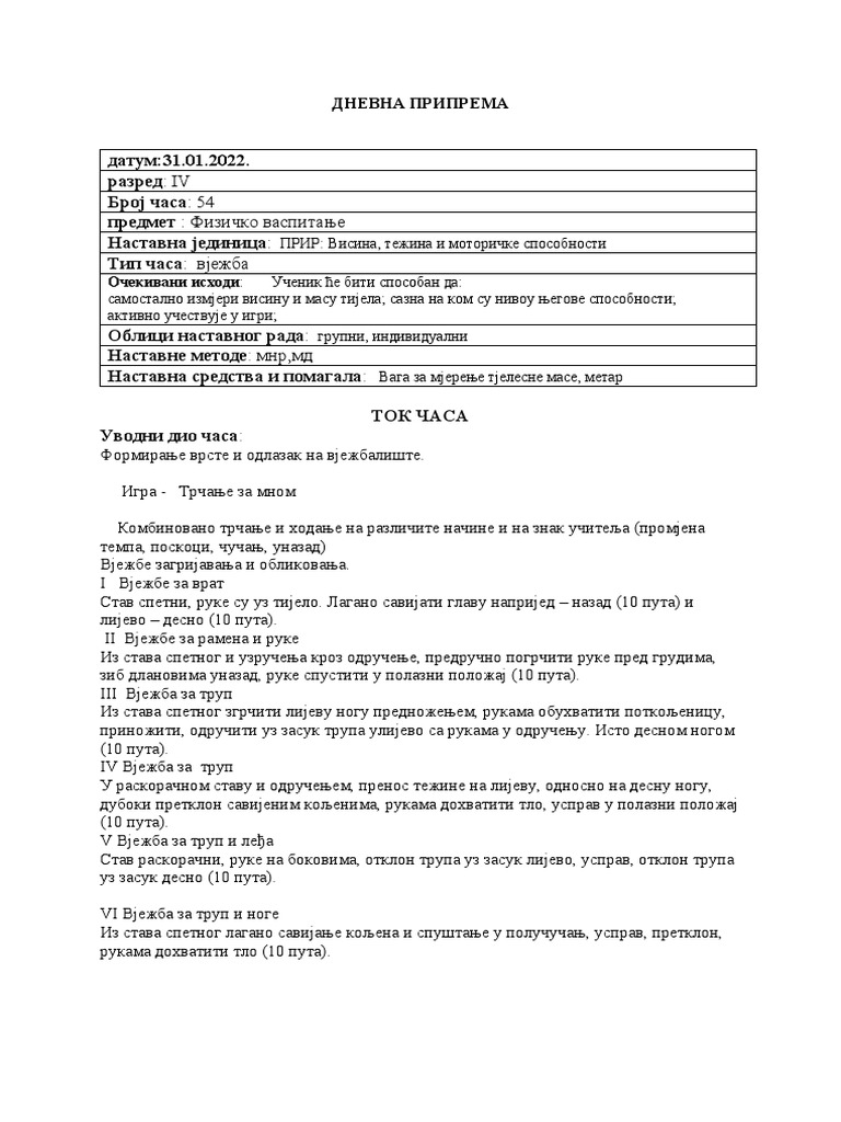 54.PRIR-Visina, Tezina I Motoricke Sposobnosti | PDF