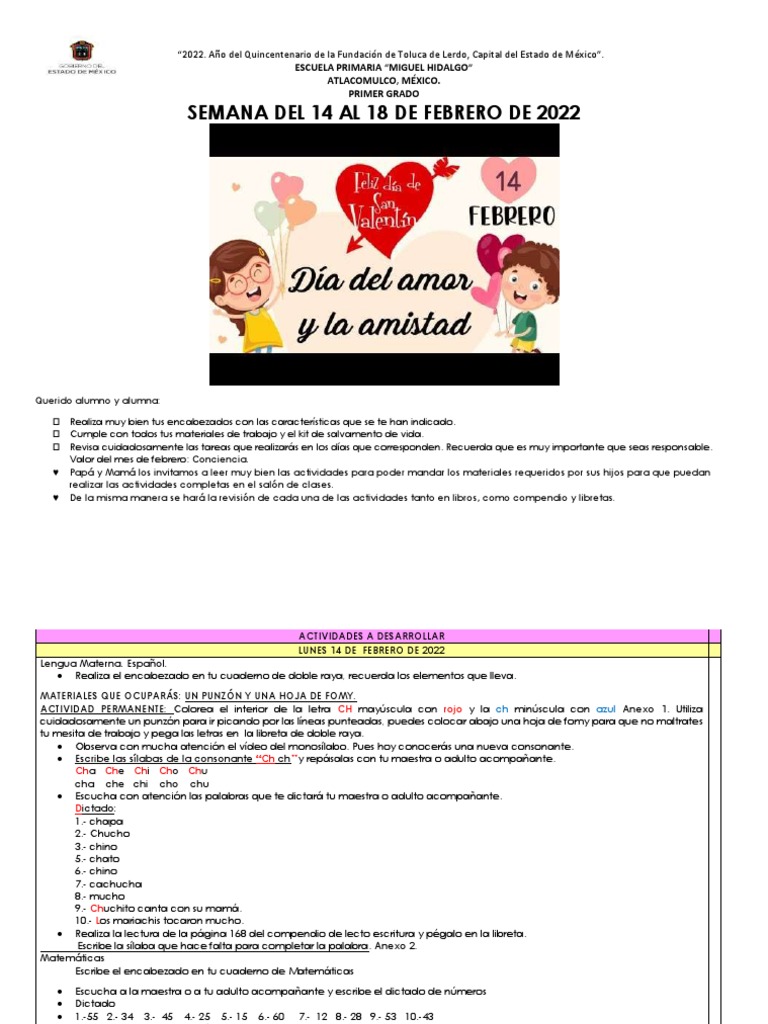 Actividades Escolares Febrero 2022 | PDF | Escritura | Comunicación humana