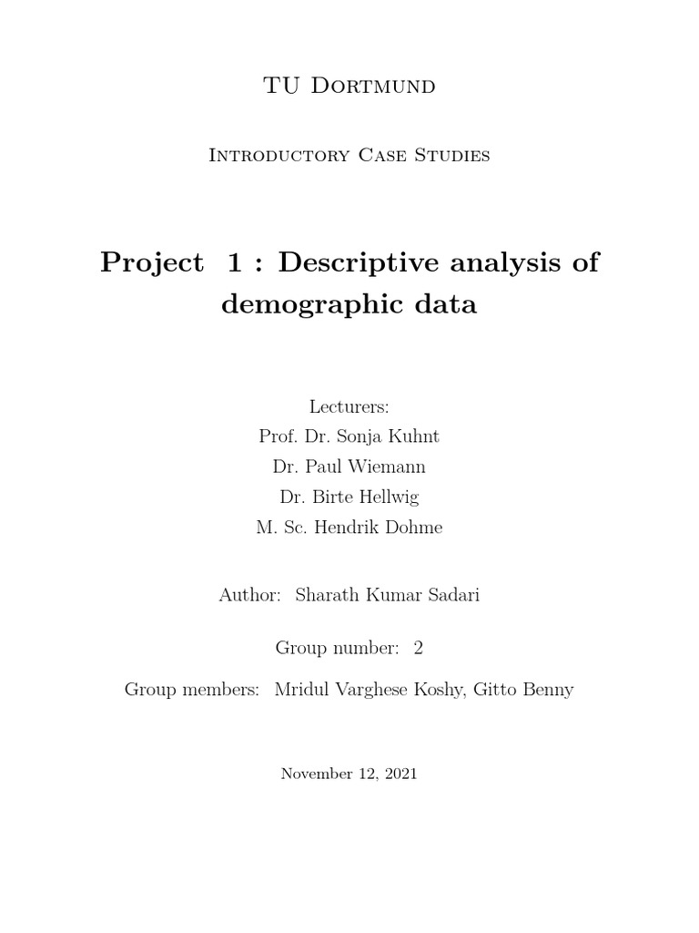 Project 1: Descriptive Analysis of Demographic Data: TU Dortmund | PDF | Histogram | Scatter Plot