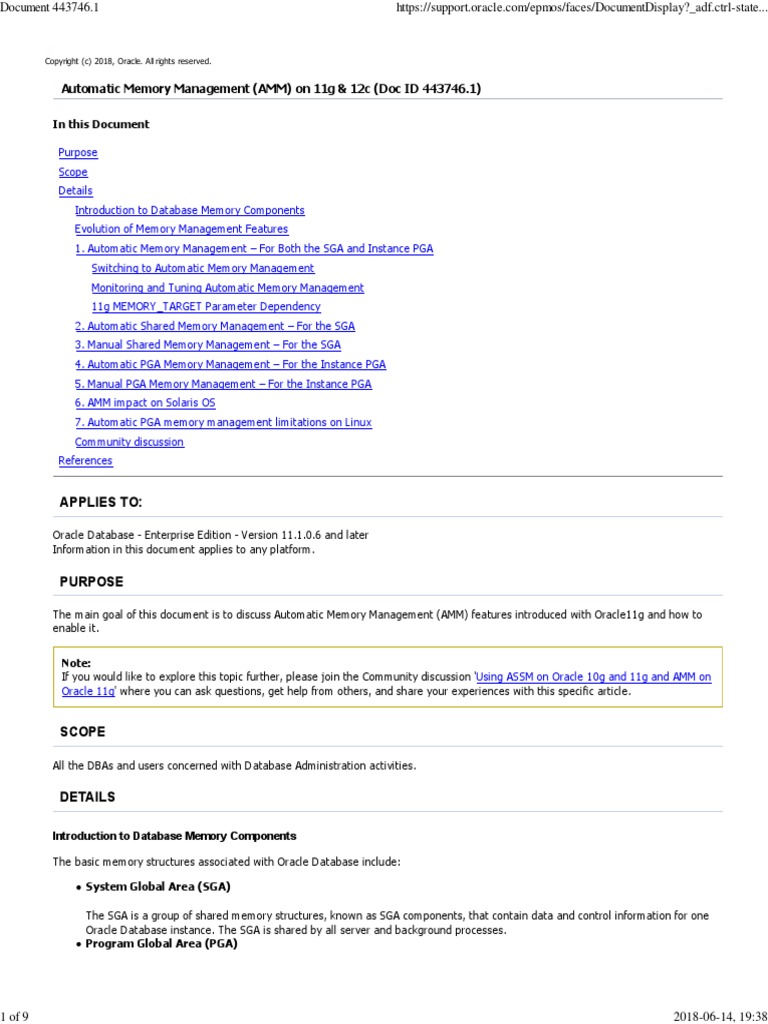 Automatic Memory Management Amm On 11g And 12c Pdf Databases Parameter Computer Programming 9090