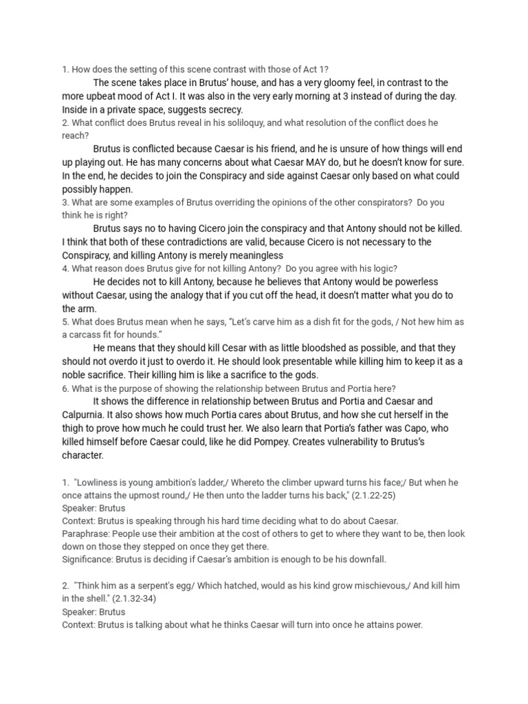 Act II, Scene 1 Discussion Questions | PDF | Julius Caesar | Mark Antony