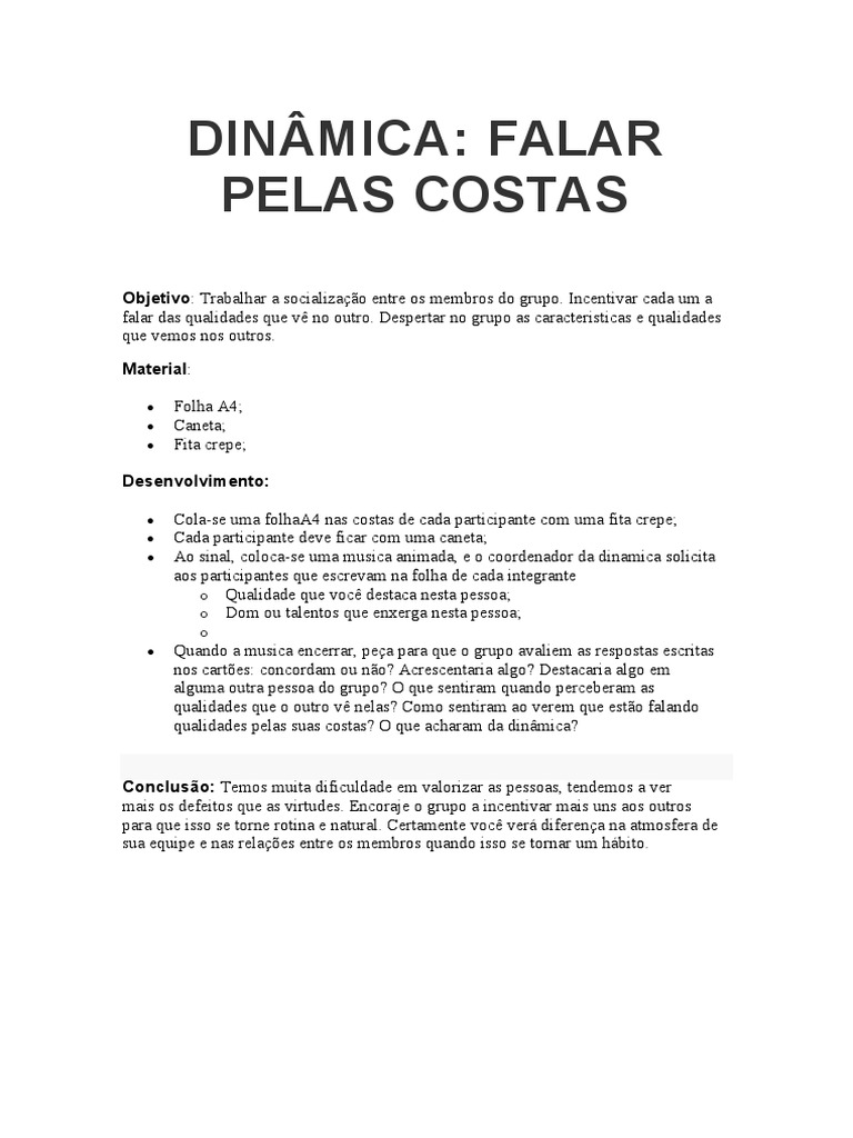 Dinâmina Falar Pelas Costa | PDF