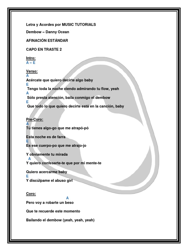 Dembow Danny Ocean Letra y Acordes by MUSICTUTORIALS | PDF | Música ...