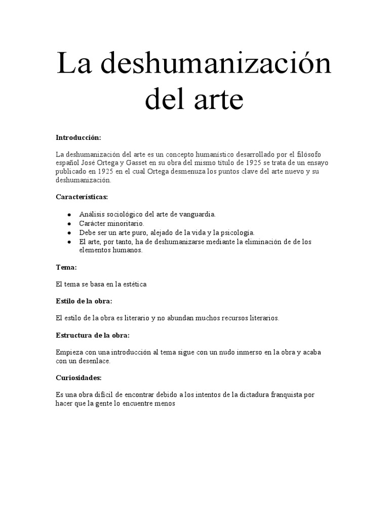 Deshumanización del arte: análisis y resumen | PDF | Arte | Historia