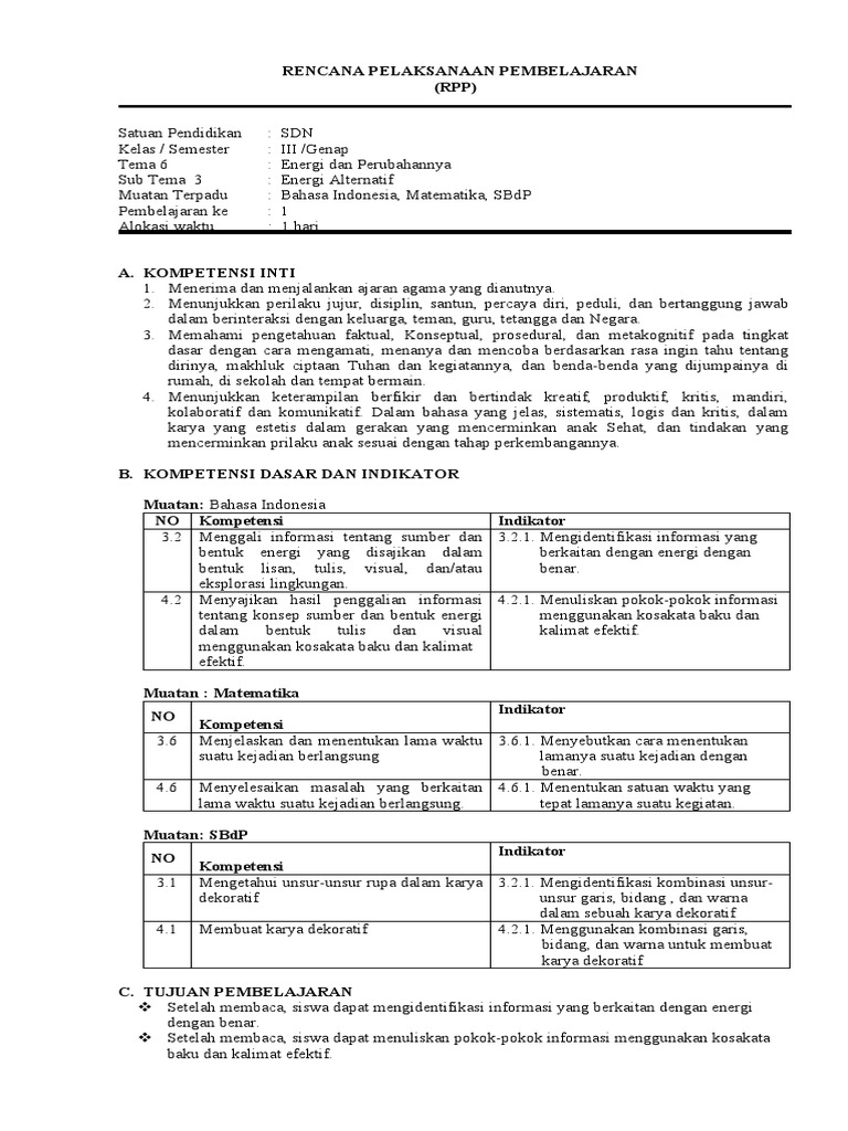 RPP Kelas 3 K13 Tema 6 Subtema 3 PB 1 | PDF | Karier & Perkembangan | Seni