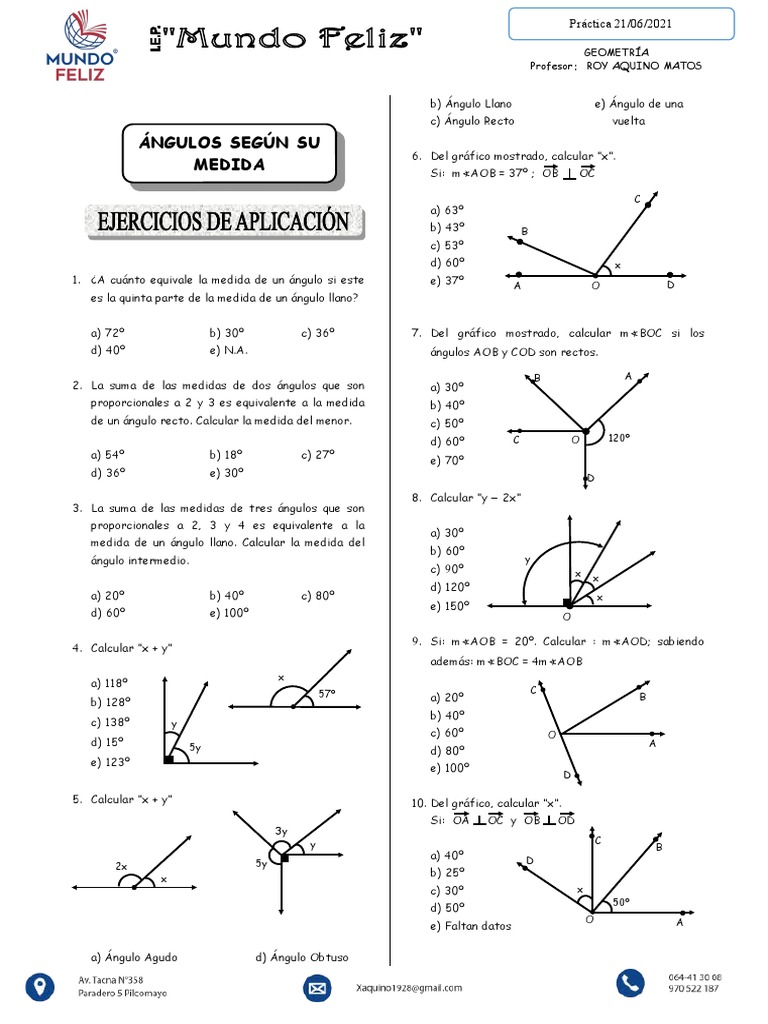 Practica 4to (Ángulos Segun Su Medida) | PDF