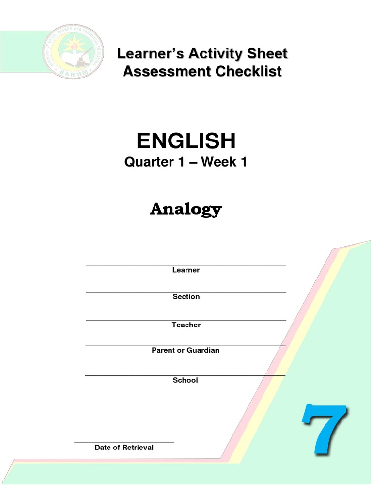 ENGLISH GRade 7 - Q1 Week 1 | PDF | Learning | Analogy