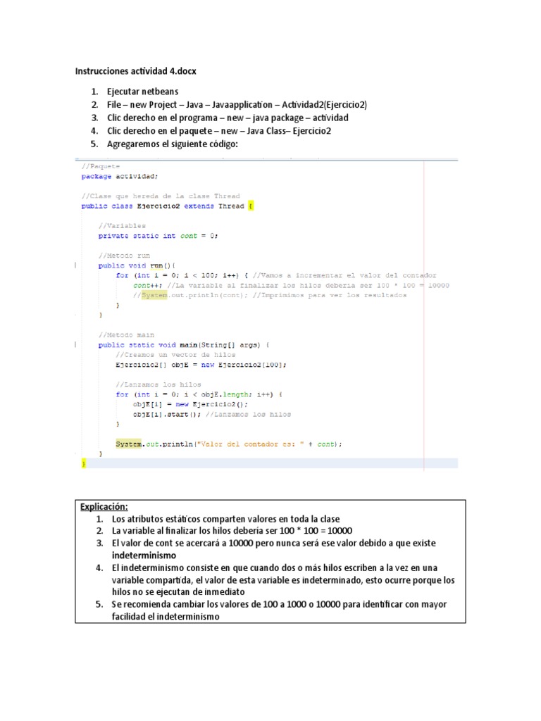 Instrucciones Actividad 4 | PDF | Java (lenguaje de programación) | Hilo (Computación)