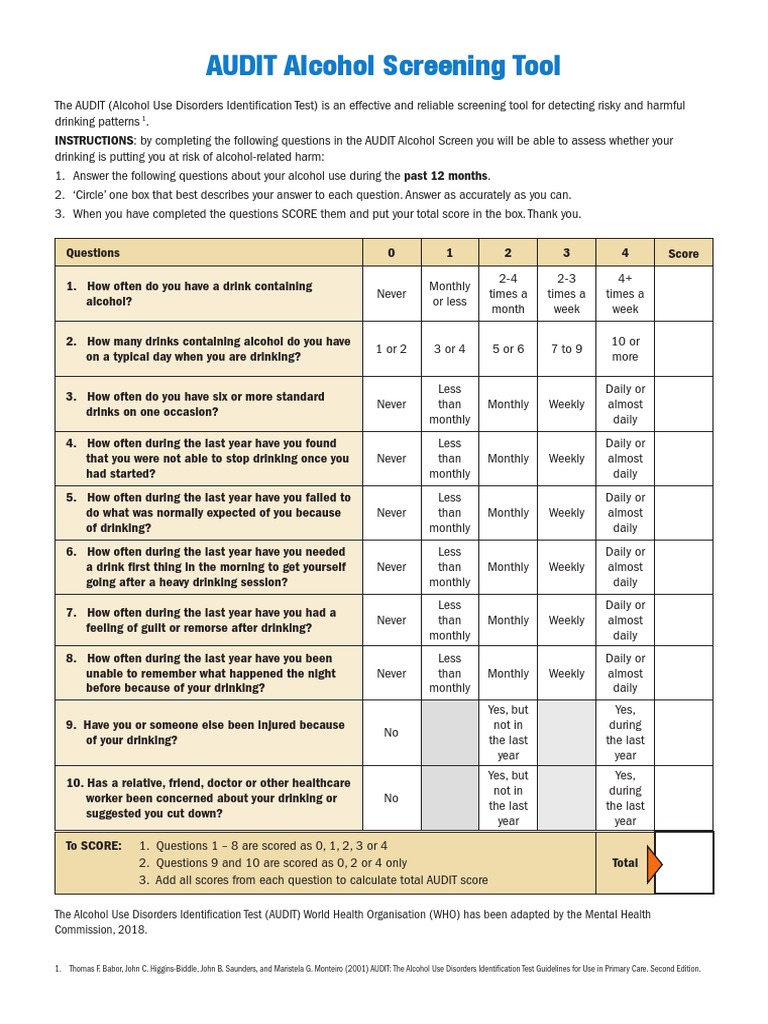 AUDIT Alcohol Screening Questionnaire | PDF | Alcoholism | Risk