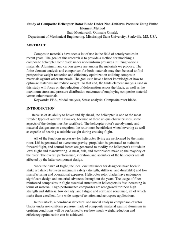 Study of Composite Helicopter Rotor Blade Under Non-Uniform Pressure ...