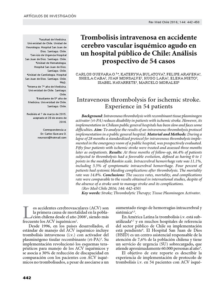 Trombolisis Intravenosa en Accidente Cerebro Vascular Isquémico Agudo ...