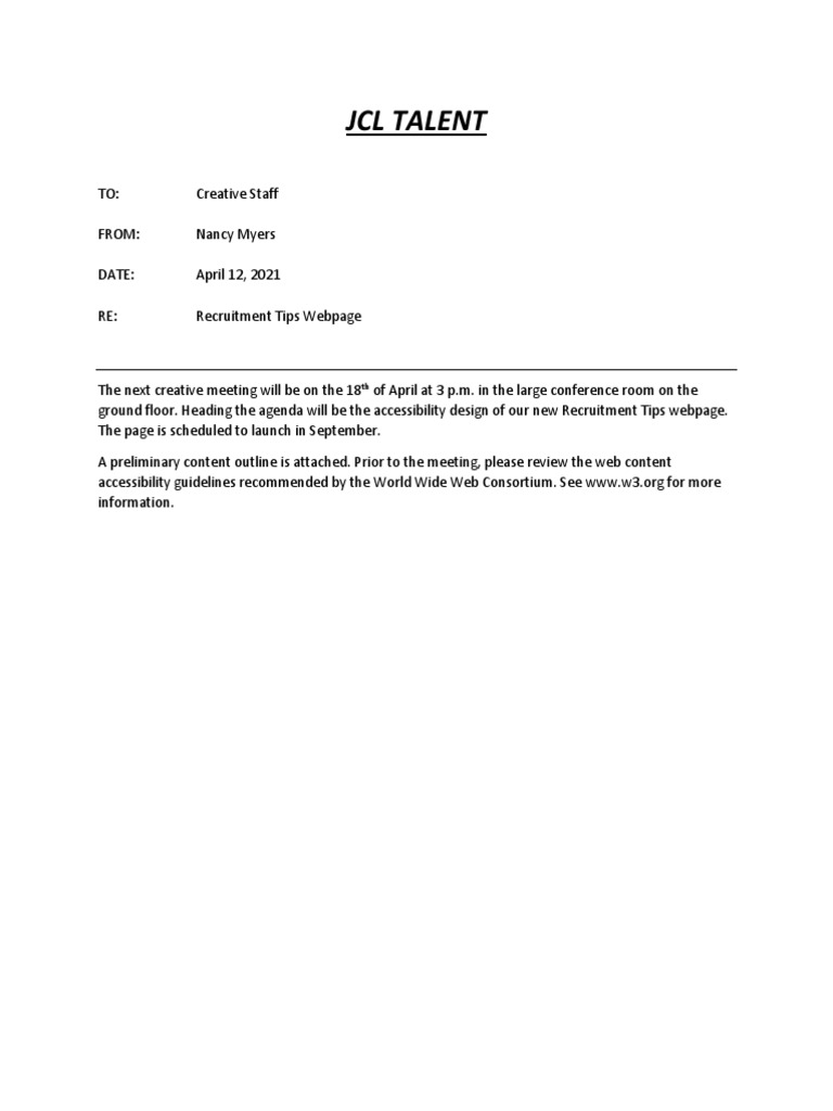 JCL Talent WD 1 Memo 1-13final | PDF