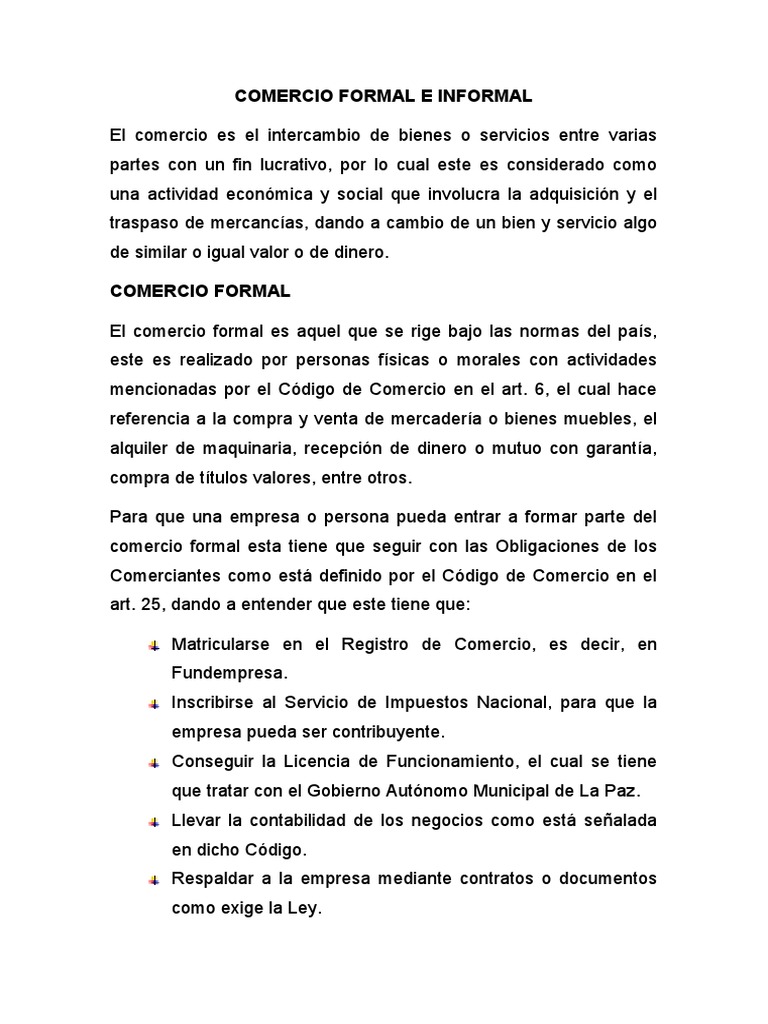 Análisis comparativo del comercio formal e informal en Bolivia ...