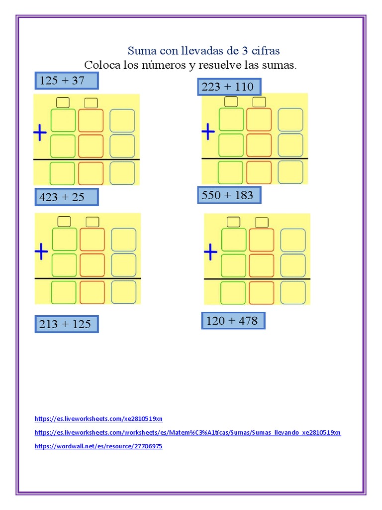 Suma Con Llevadas de 3 Cifras | PDF