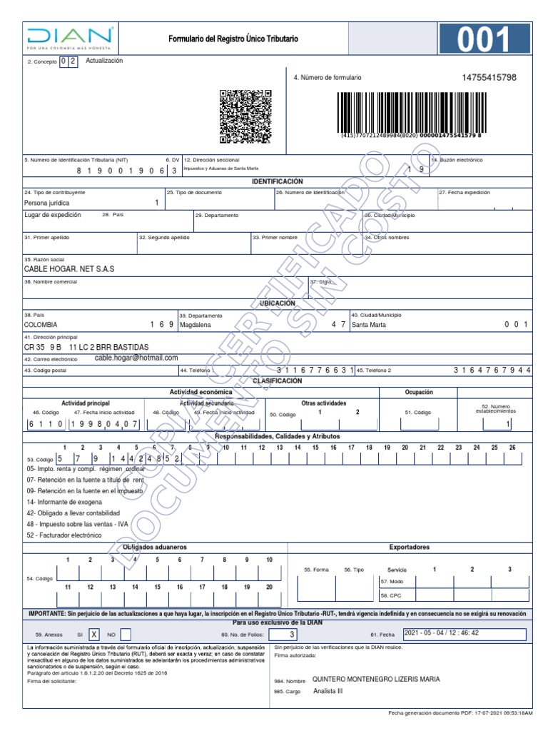 Rut Cable Hogar | PDF | Gobierno | Economias