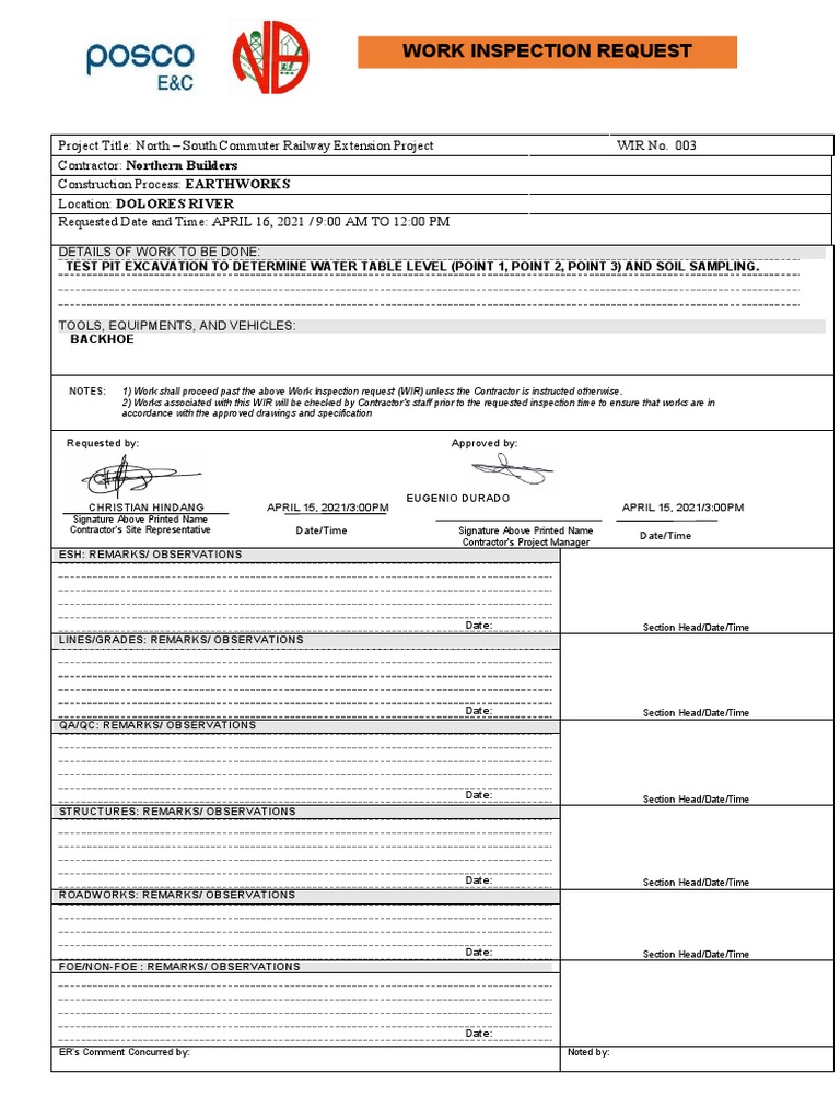 Work Inspection Request 003 | PDF